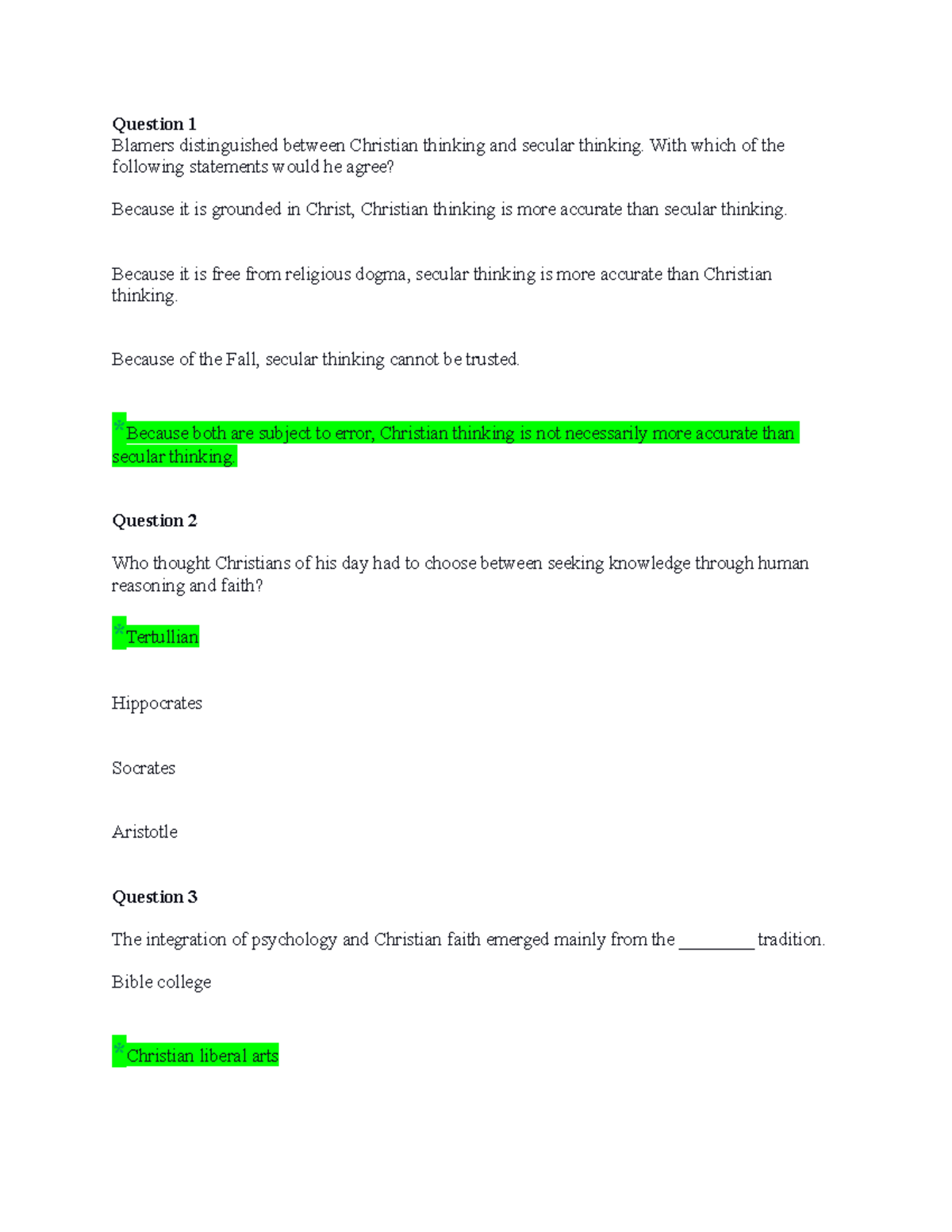 Christian thinking and secular thinking - With which of the following ...