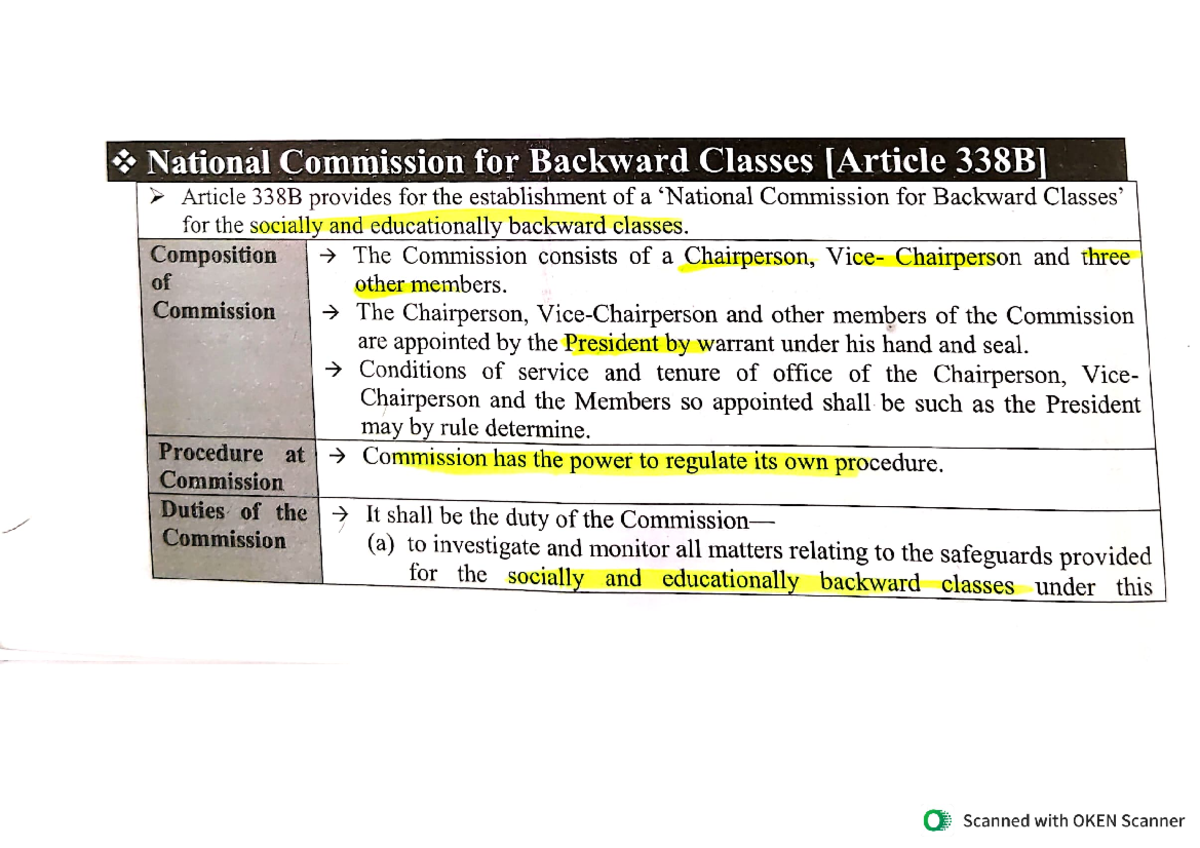 National Comission for Backward Classes - Banking Theory, Law And ...