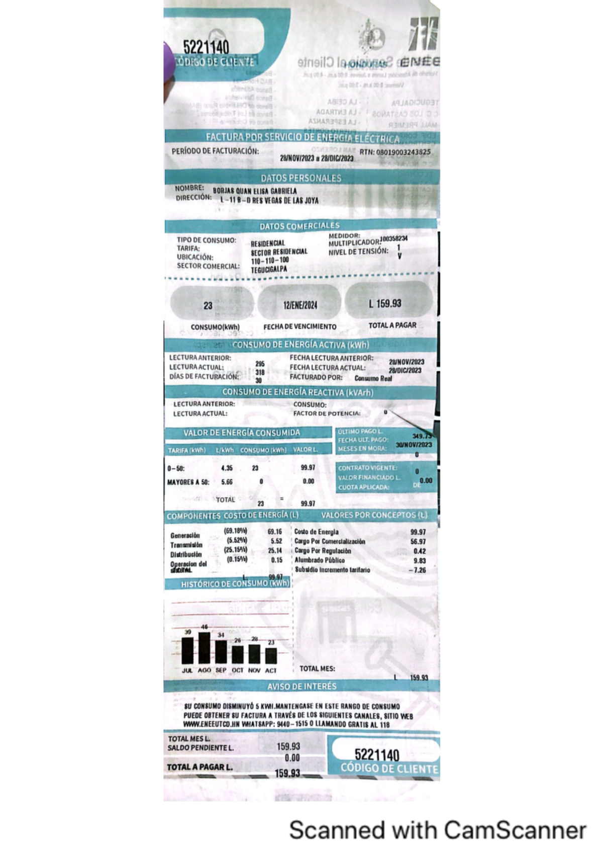 Recibo Publico - DRF - 5221140 ODIGO DE CLIENTE etneilo ENEE do A8130 ...