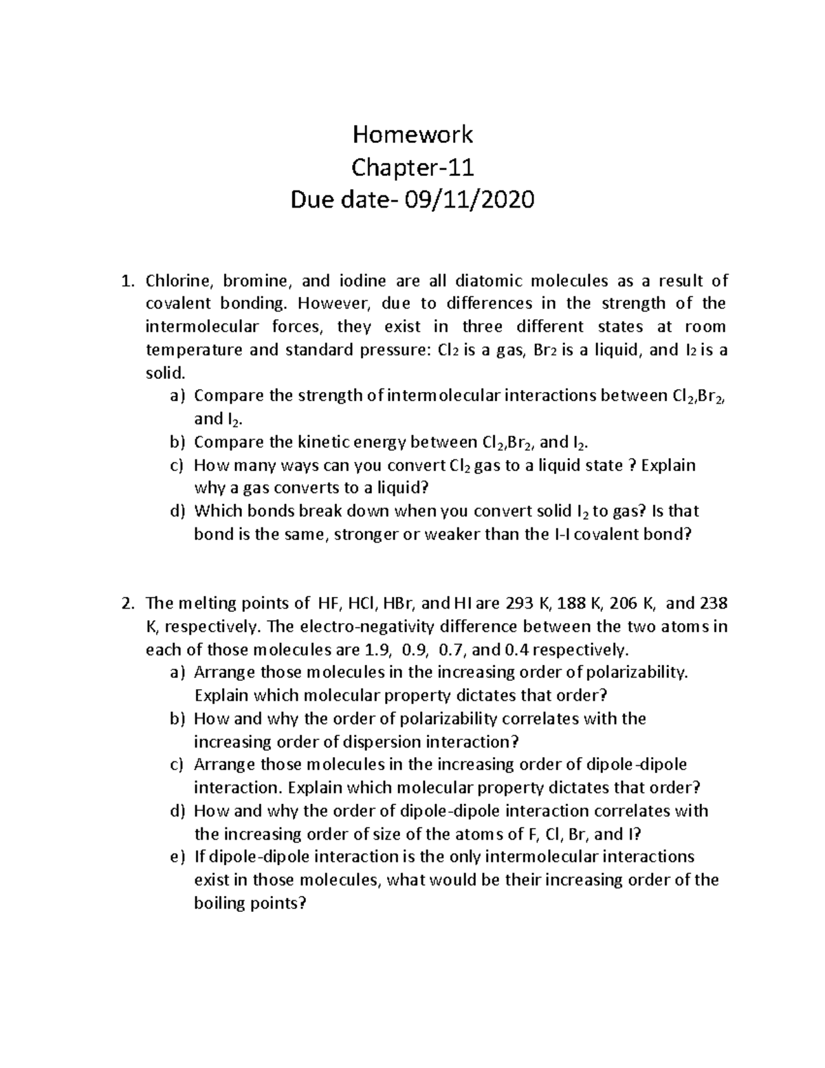HW Chapter 11-1 - homework 11 - Homework Chapter- Due date- 09/11 ...