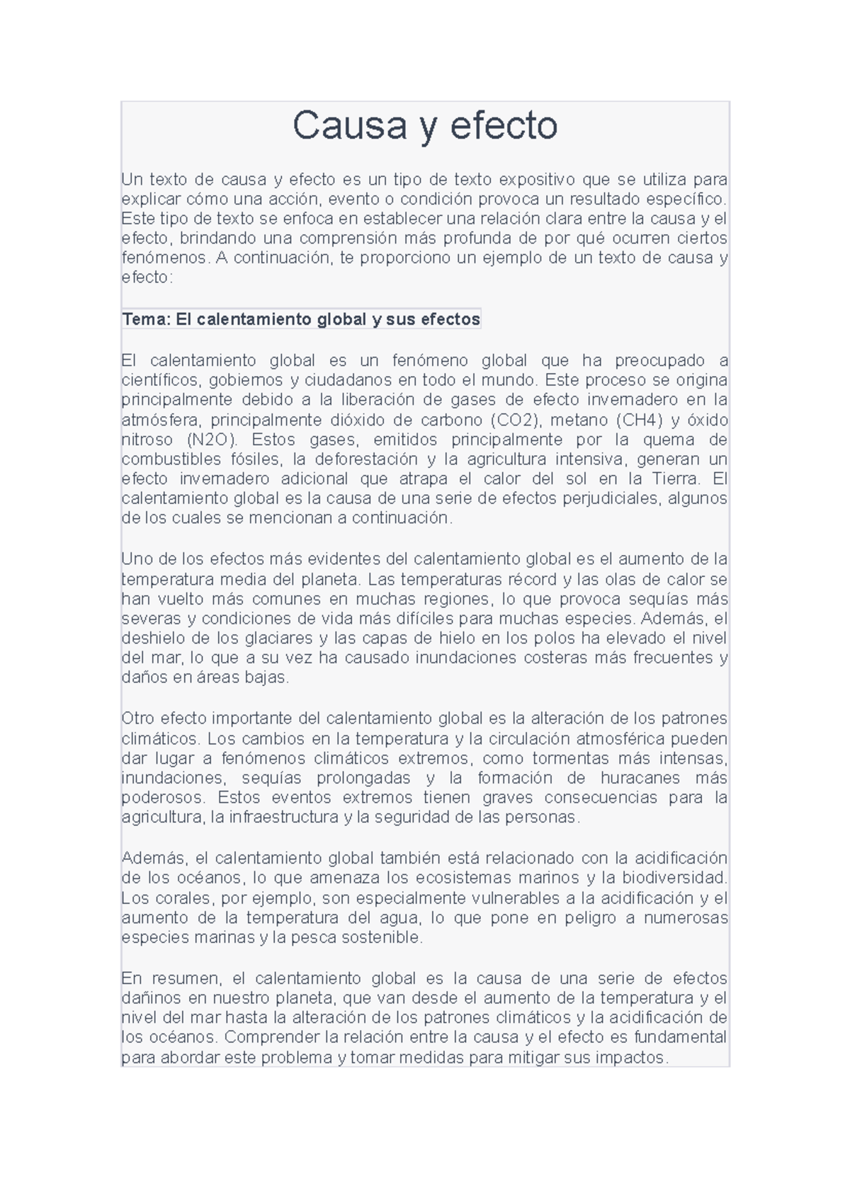 Causa y efecto - diadas - Causa y efecto Un texto de causa y efecto es ...