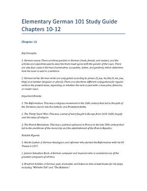 Elementary German 101 Study Guide Chapters 28-30 - Elementary German ...