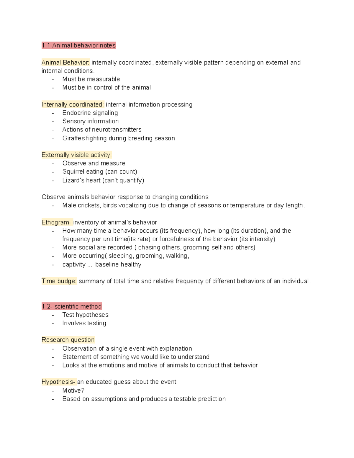 Animal Behaviour- unti 1 notes (life 2d03) - 1-Animal behavior notes ...