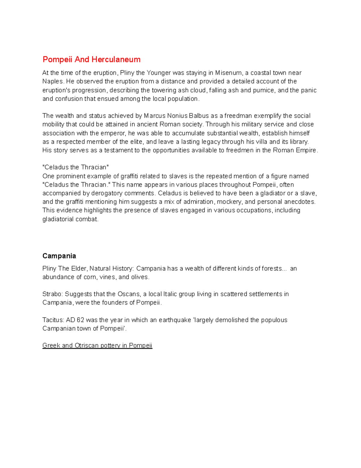 Ancient History Sources - Pompeii And Herculaneum At the time of the ...