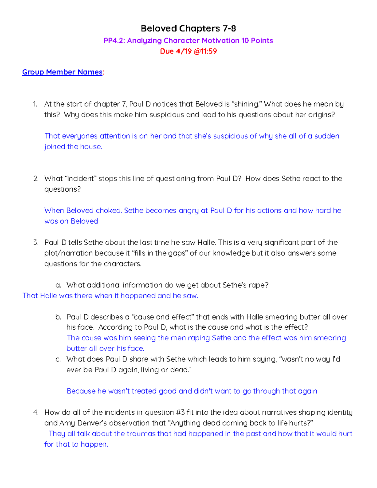 PP - Q4.1 Analyzing Plot - Beloved Chapters 7-8 - Beloved Chapters 7 ...