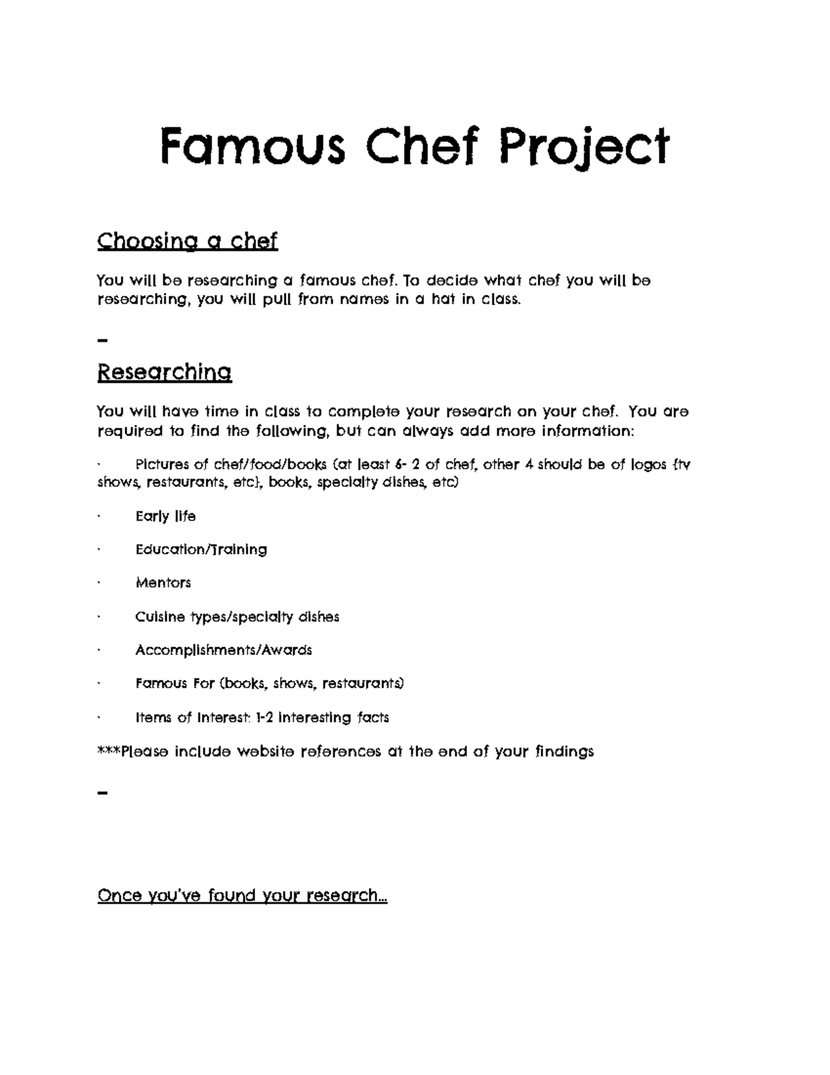 Famous Chef Activity-4 - Famous Chef Project Choosing a chef You will ...