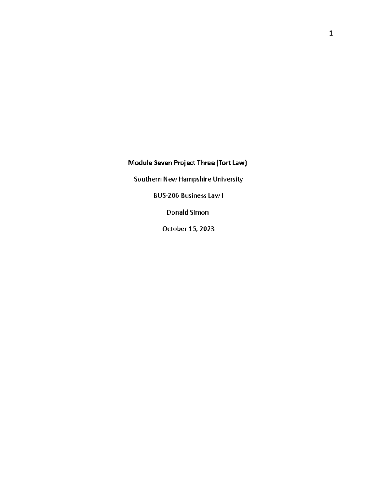 Module Seven Project Three (Tort Law) - Module Seven Project Three ...