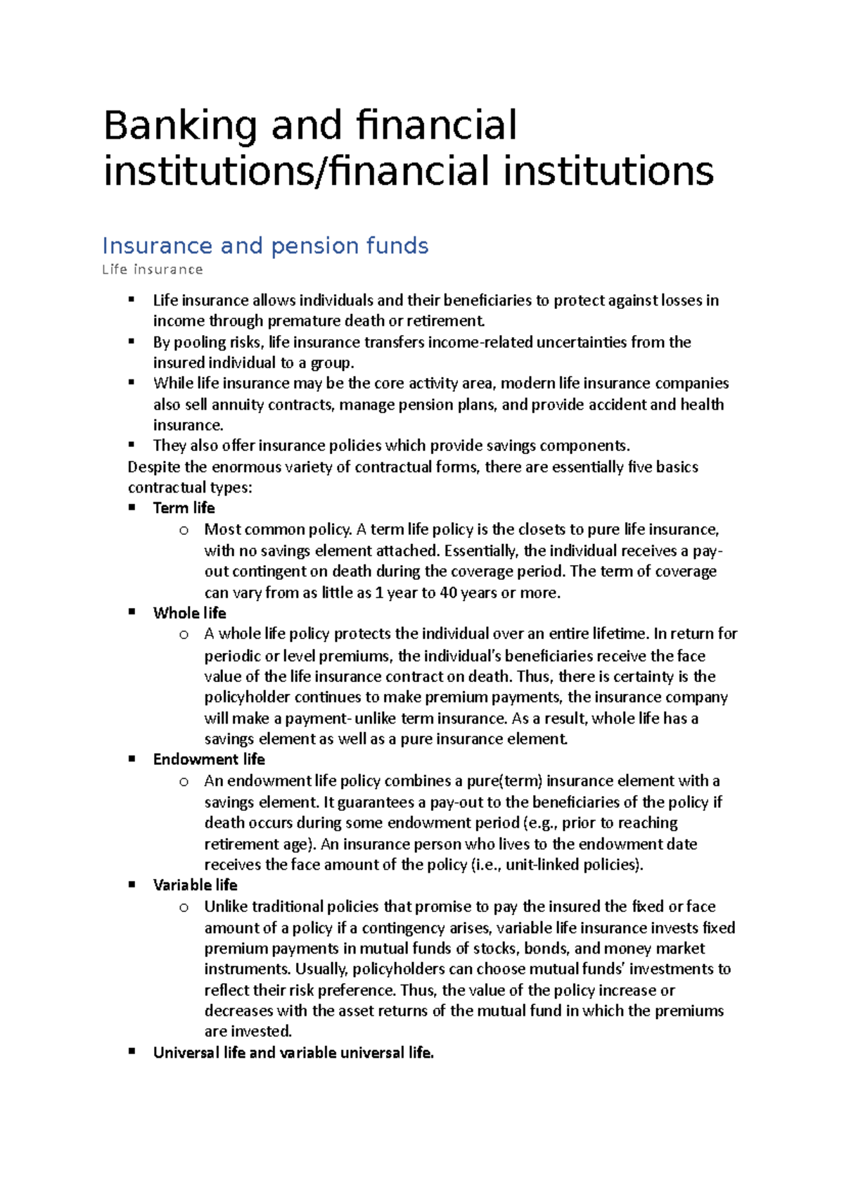 Week 10 - notes made in lecture - Banking and financial institutions ...