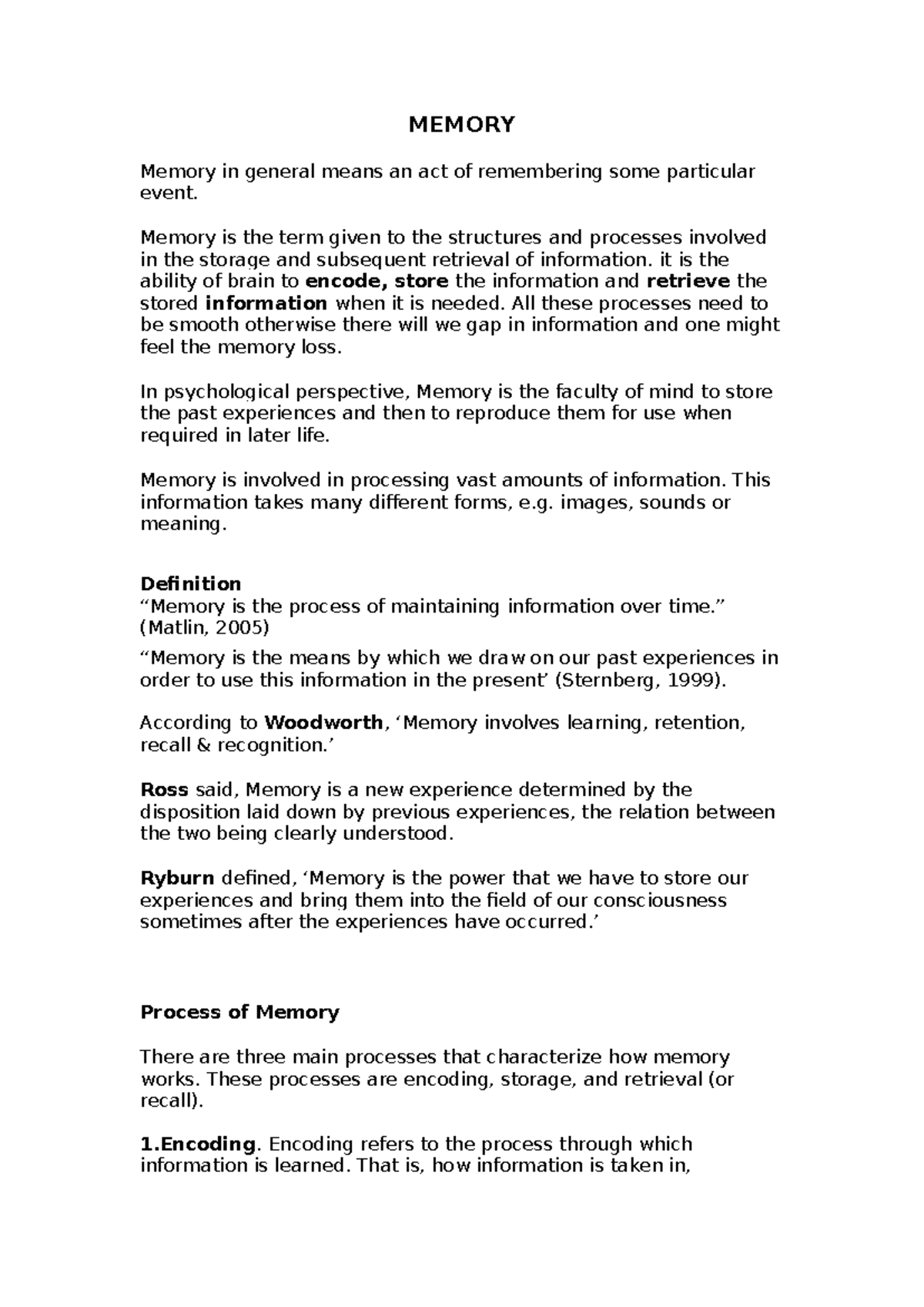 Memory - Definition, stages, types, theories. - MEMORY Memory in ...