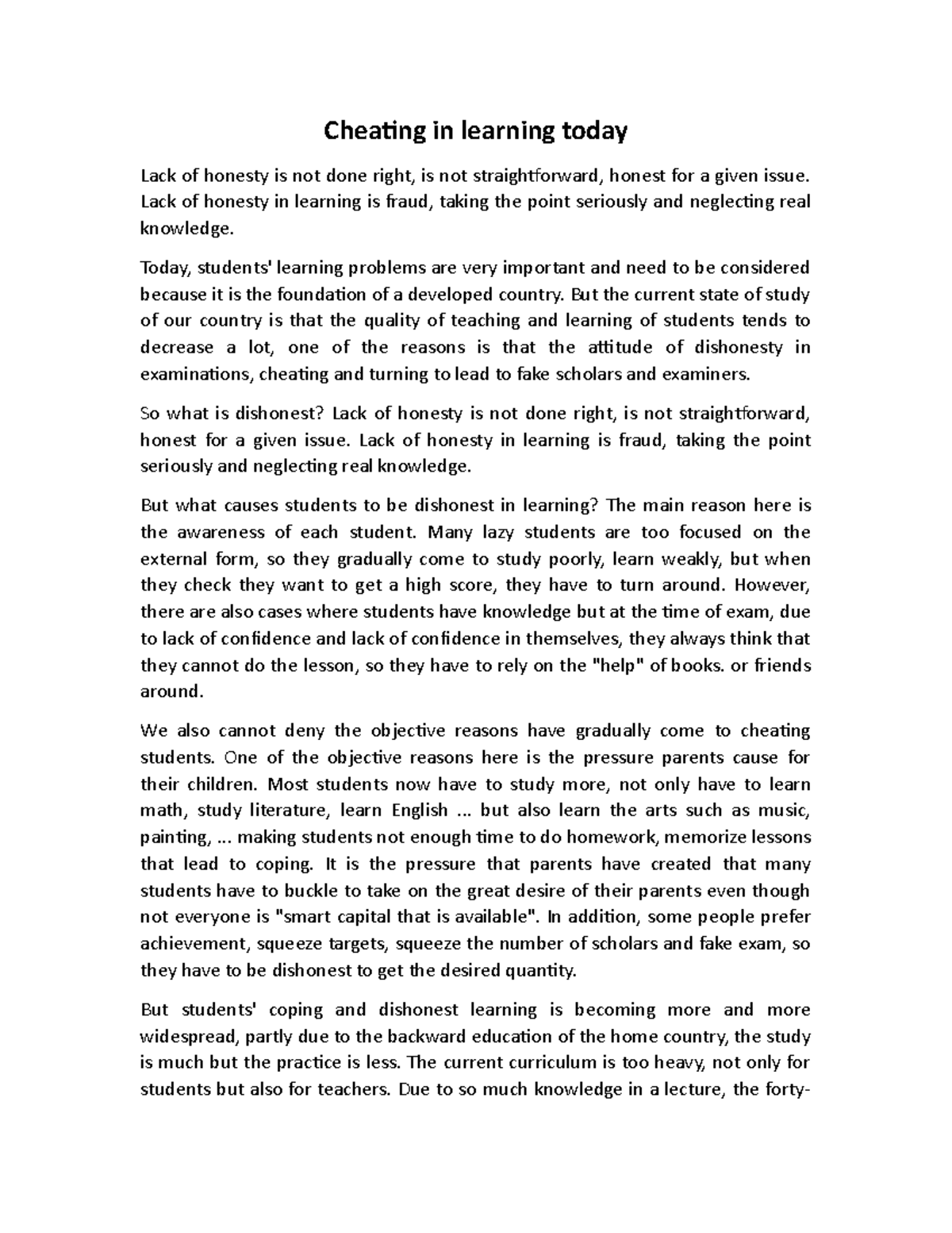 Cheating in exams today - Cheating in learning today Lack of honesty is ...