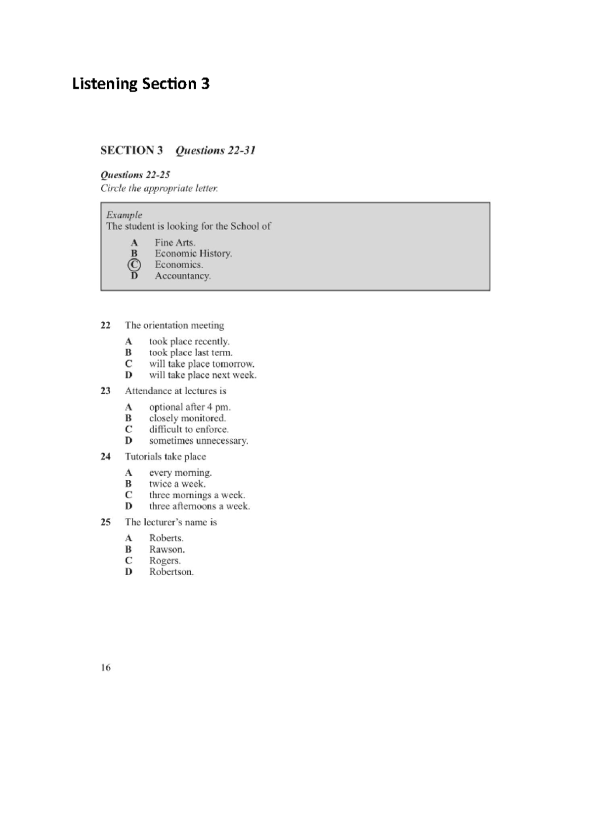 Listening Section 3 - Bs biotechnology - Listening Section - Studocu