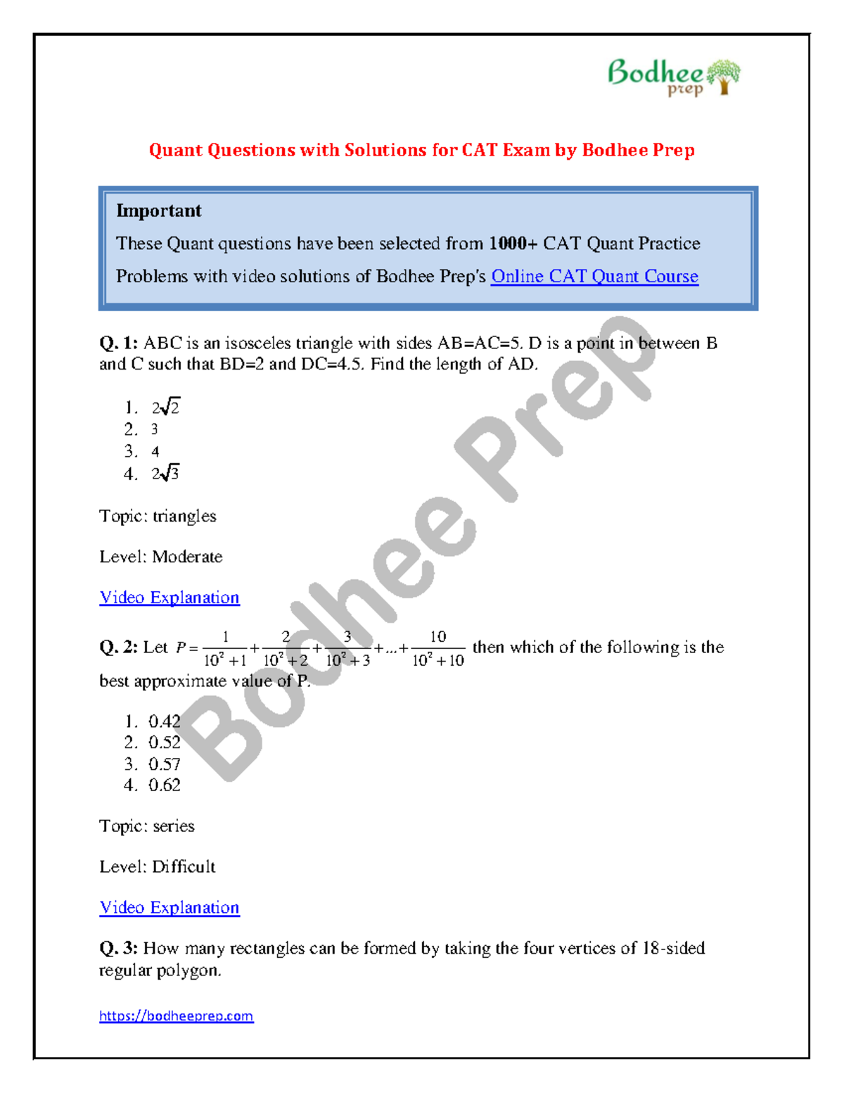 Cat Quant Questions With Solutions Quant Questions With Solutions For
