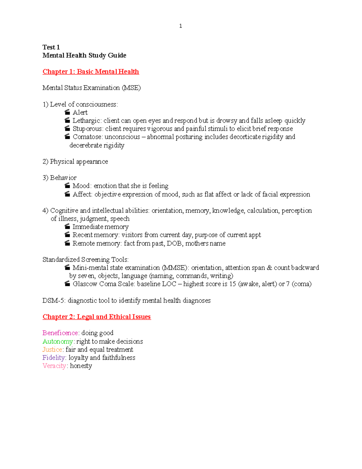Test 1 Study Guide Medications Lab Values Term 4 - Test 1 Mental Health ...