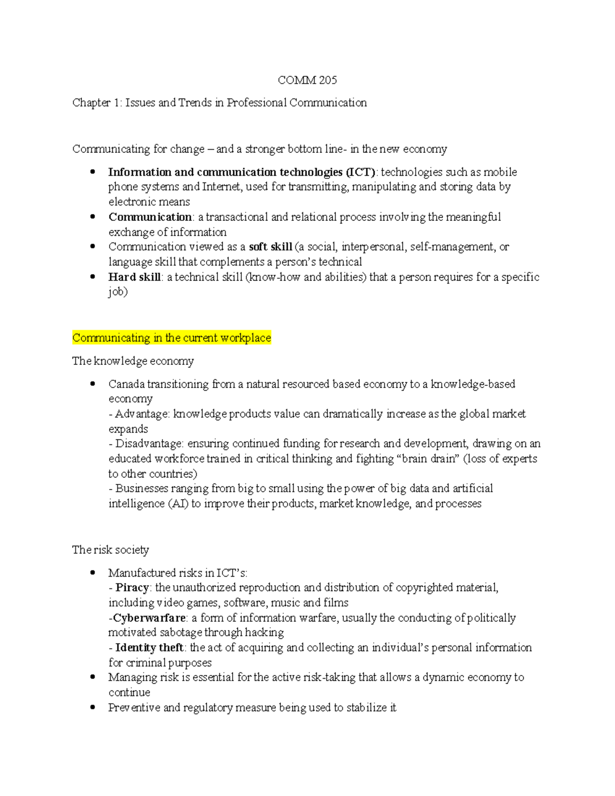 Comm 205 Chapter 1 notes - COMM 205 Chapter 1: Issues and Trends in ...