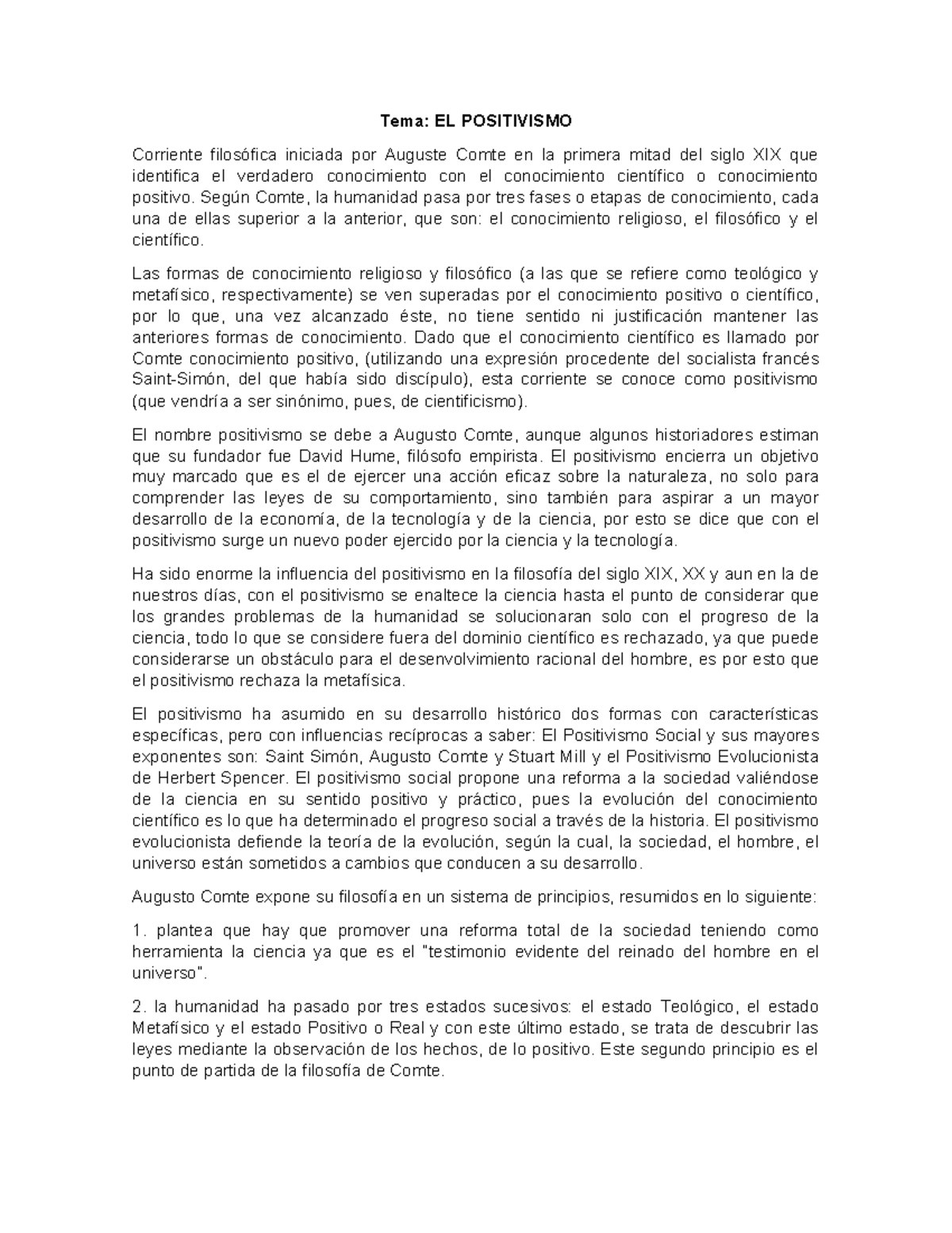 El positivismo filosófico 11° - Tema: EL POSITIVISMO Corriente ...