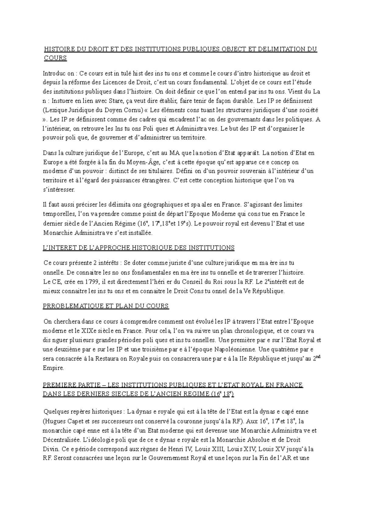 HIST DES Instit Publiques Cours - HISTOIRE DU DROIT ET DES INSTITUTIONS PUBLIQUES OBJECT ET ...