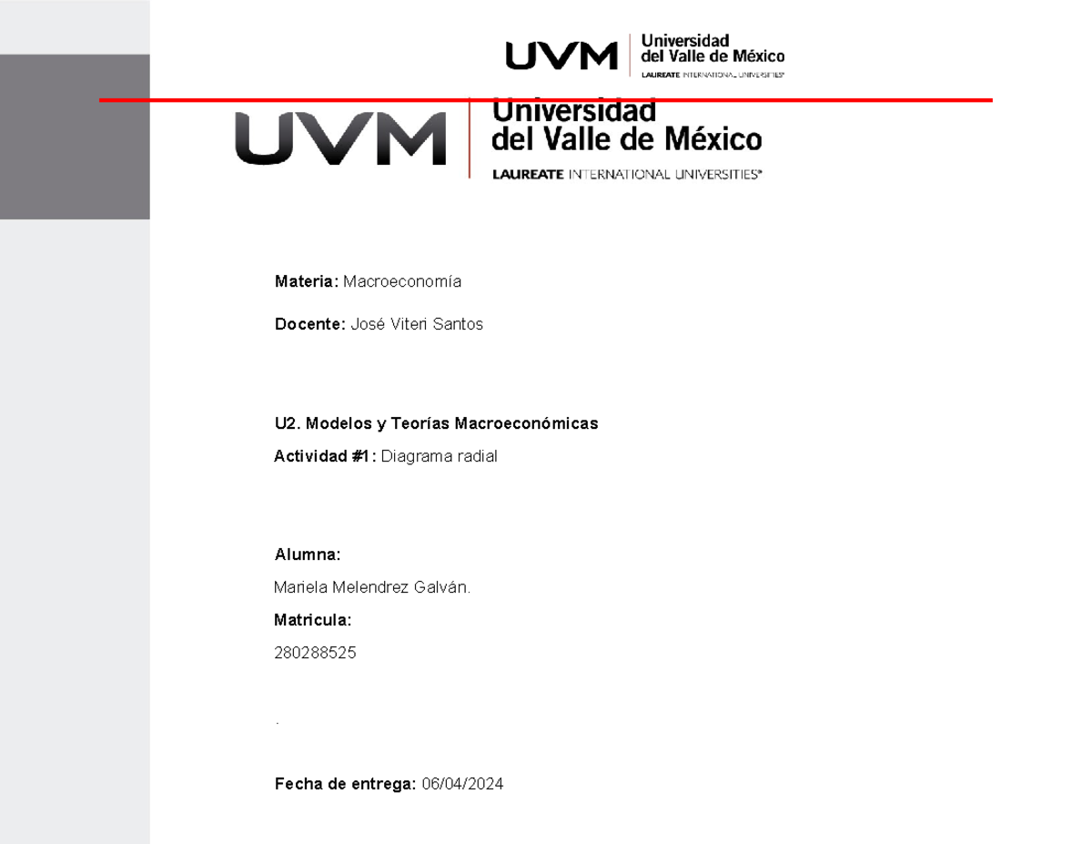 A1 MMG - Materia: Macroeconomía Docente: José Viteri Santos U2. Modelos ...