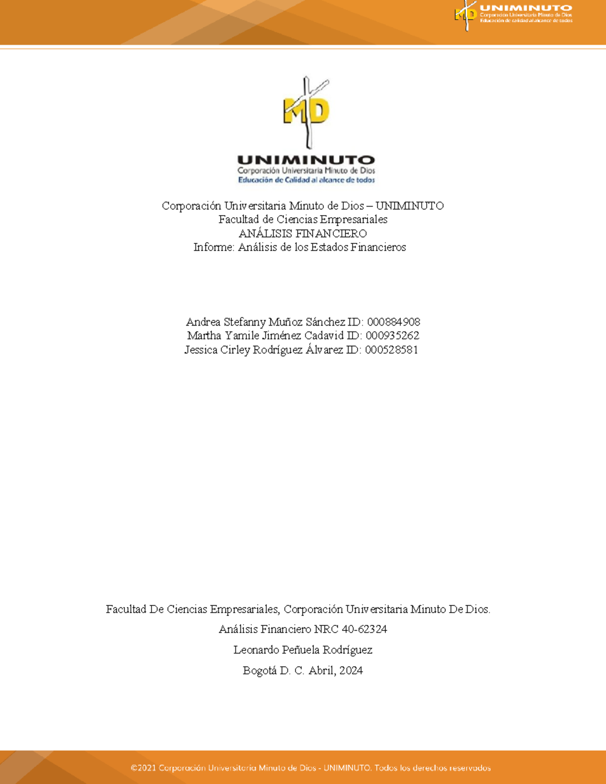 Actividad Evaluativa 4 Informe Analisis Financiero - Corporación Universitaria Minuto de Dios ...