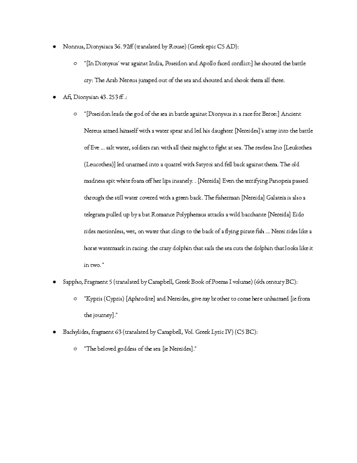 CLAA05H3: Reading notes about Nereids 3 - Nonnus, Dionysiaca 36. 92 ...
