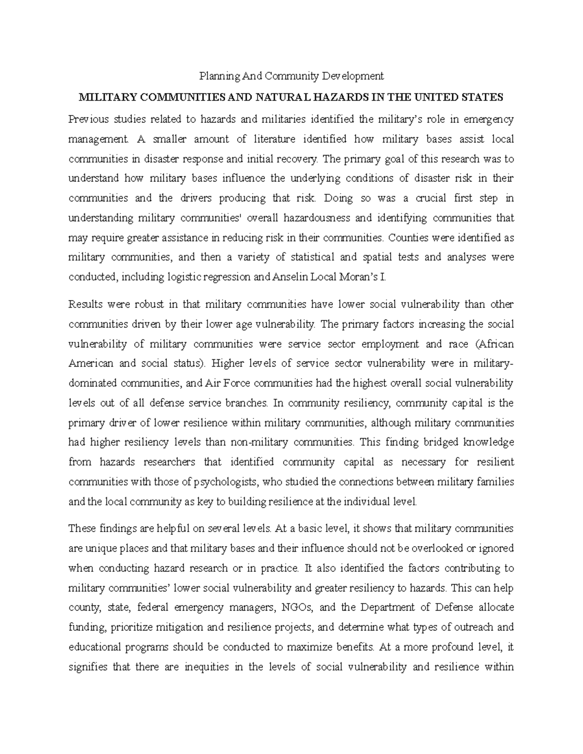 Planning And Community Development - Military Communities AND Natural ...