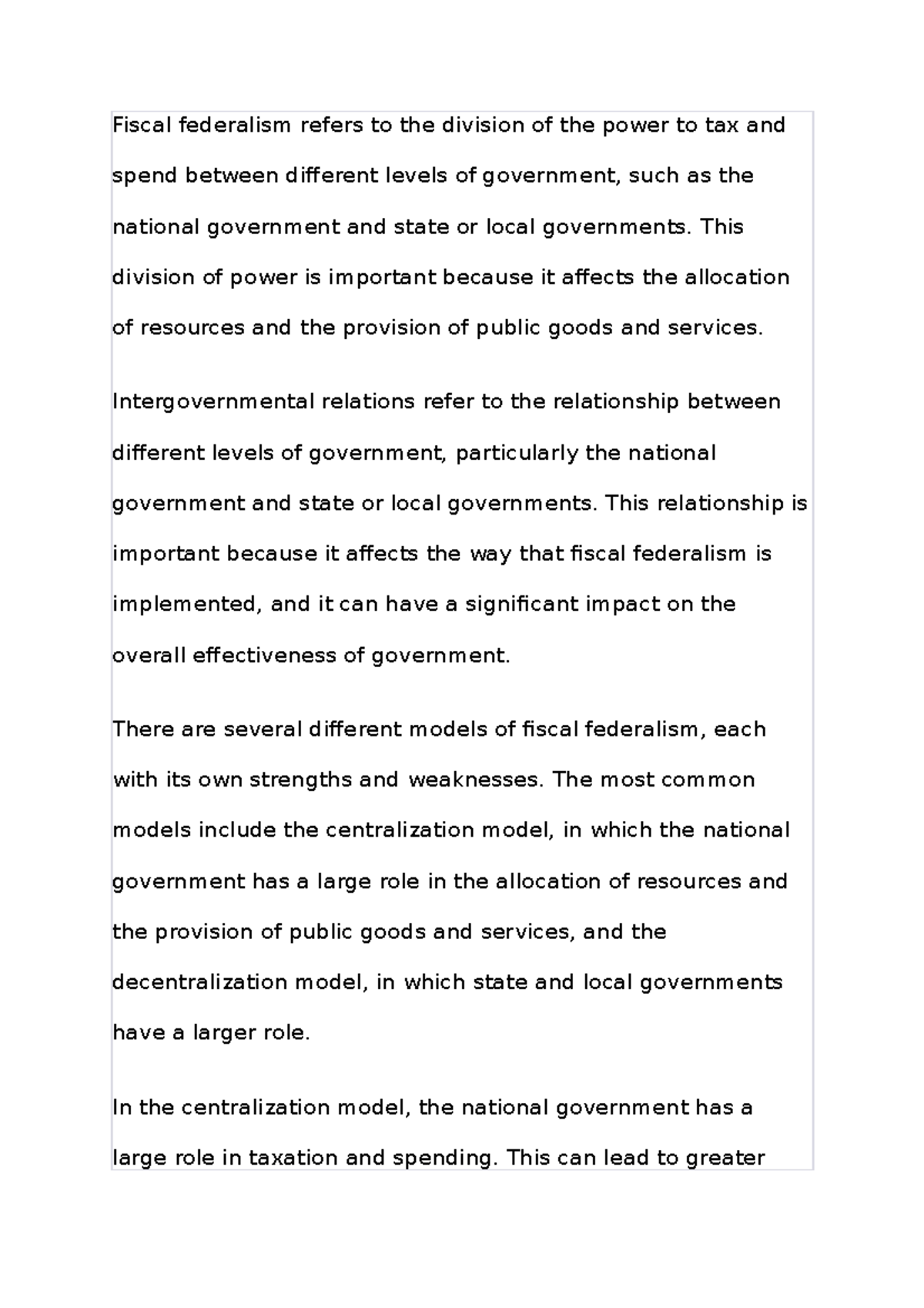 Fiscal federalism and intergovernmental relations - Fiscal federalism ...