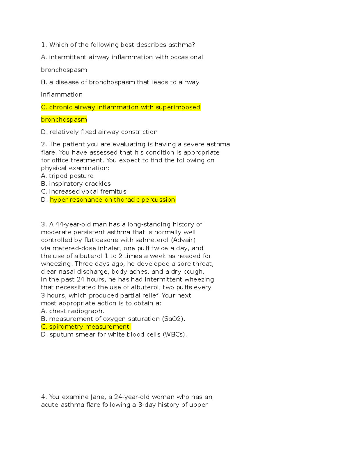 Ashma q - practice question about asthma - Which of the following best ...