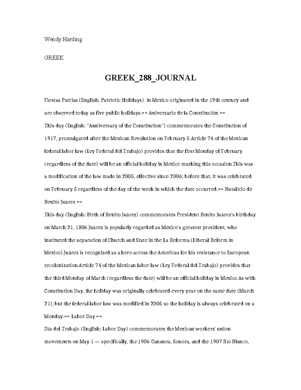 Greek 288 Journal - Wendy Harding GREEK GREEK_288_JOURNAL Fiestas ...