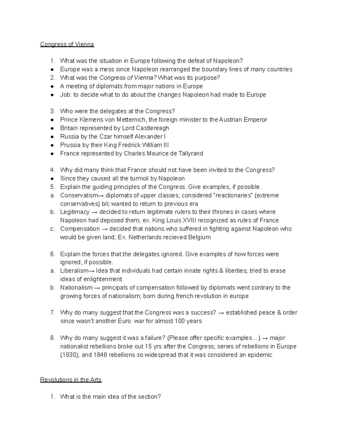 History - Congress of Vienna What was the situation in Europe following ...