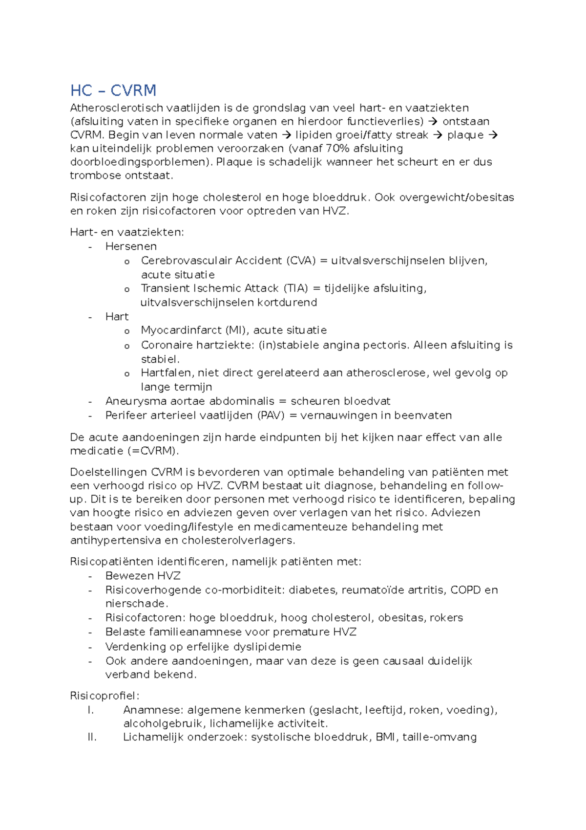 HC CVRM - HC CVRM - HC – CVRM Atherosclerotisch vaatlijden is de ...