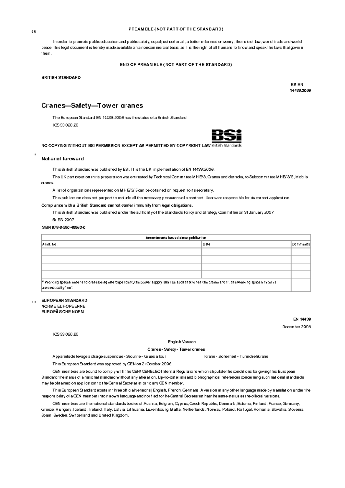BSI-Cranes Safety Tower Cranes - PREAM BLE ( NOT PART OF TH E STAND ARD ...