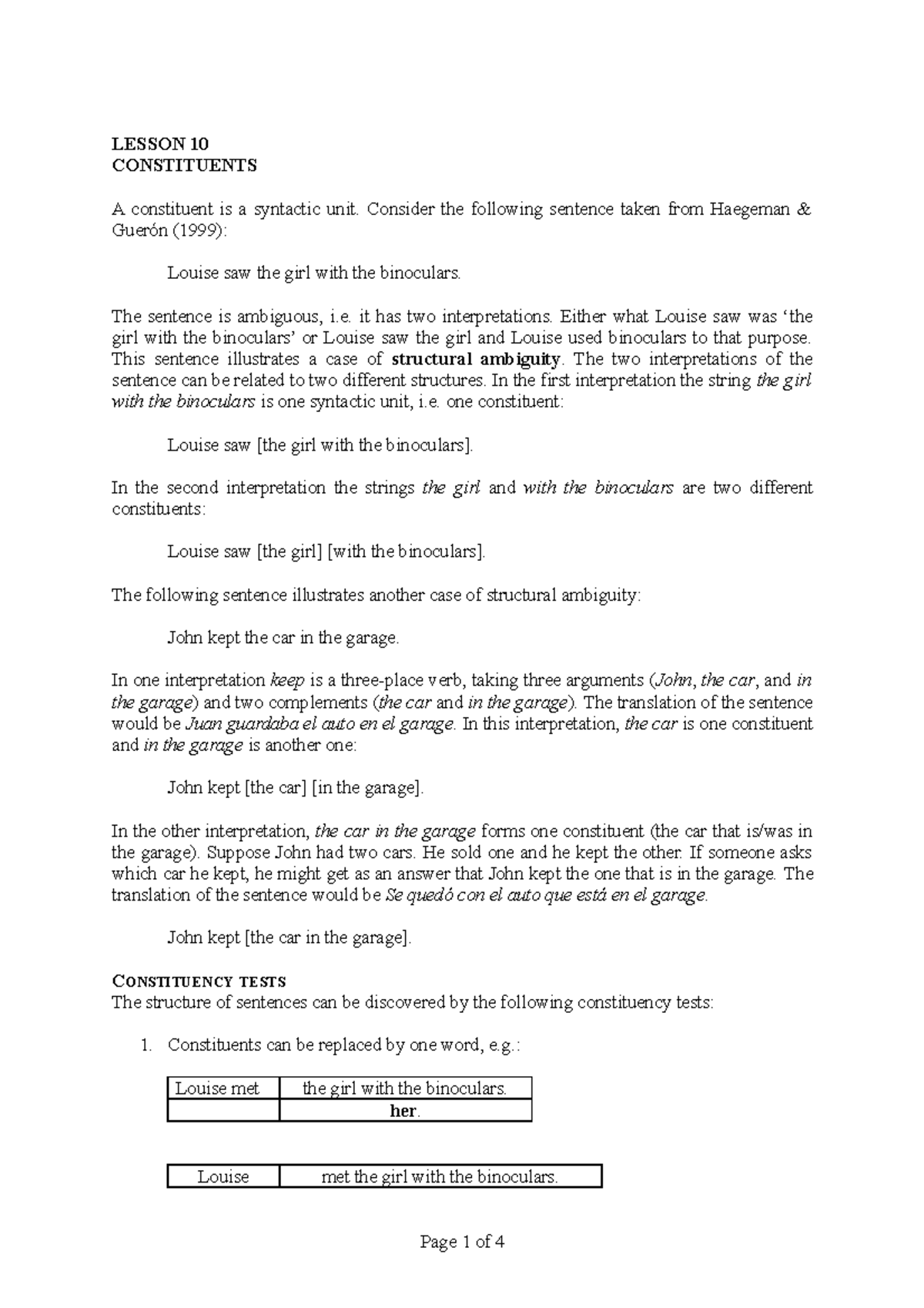 Grammar: Constituents - LESSON 10 CONSTITUENTS A constituent is a ...