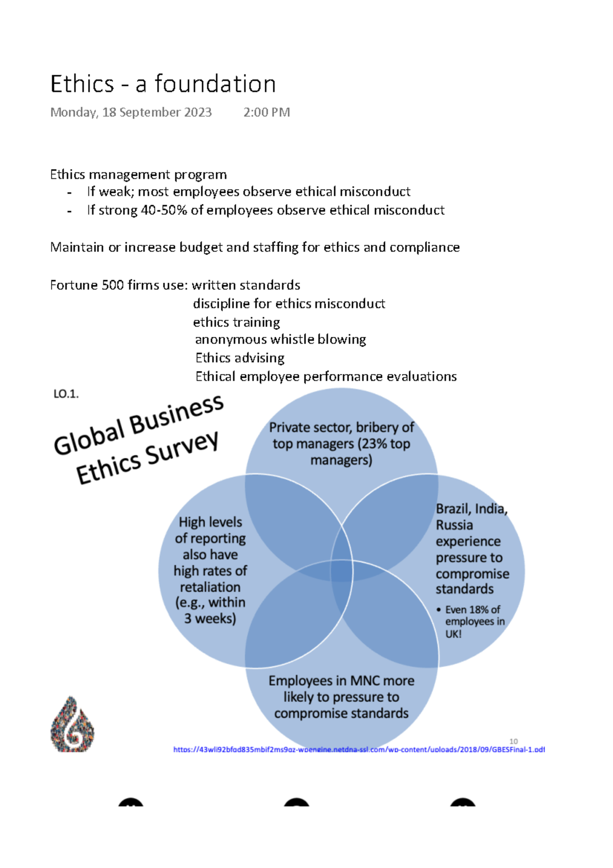 Ethics - a foundation - Ethics management program If weak; most ...