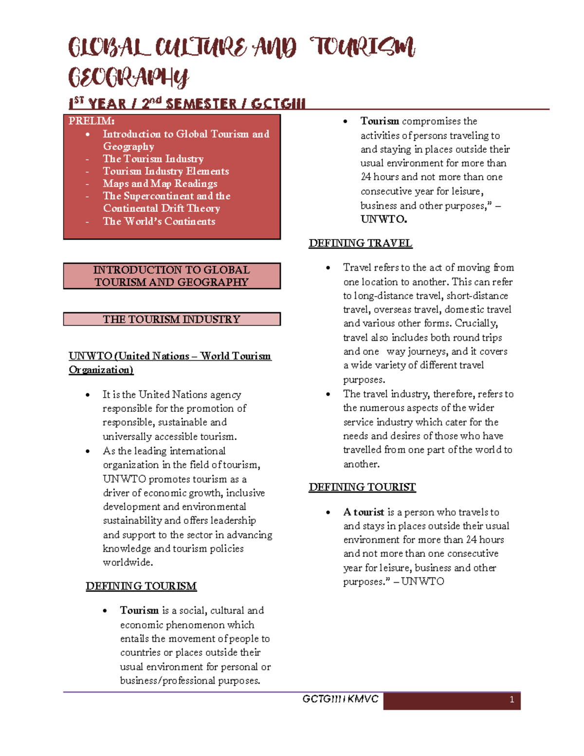 Global Culture AND Tourism Geography - GCTG111 Transes - GLOBAL CULTURE ...