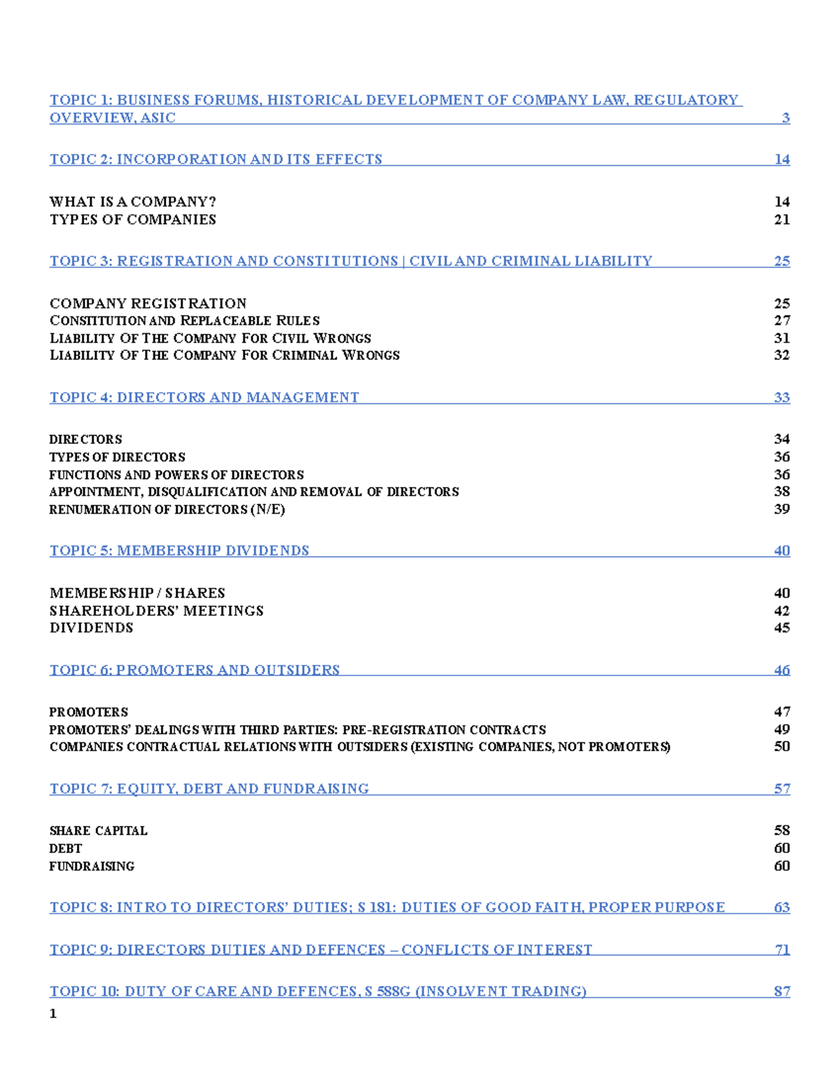 Corporate Law Lecture Notes - TOPIC 1: BUSINESS FORUMS, HISTORICAL ...