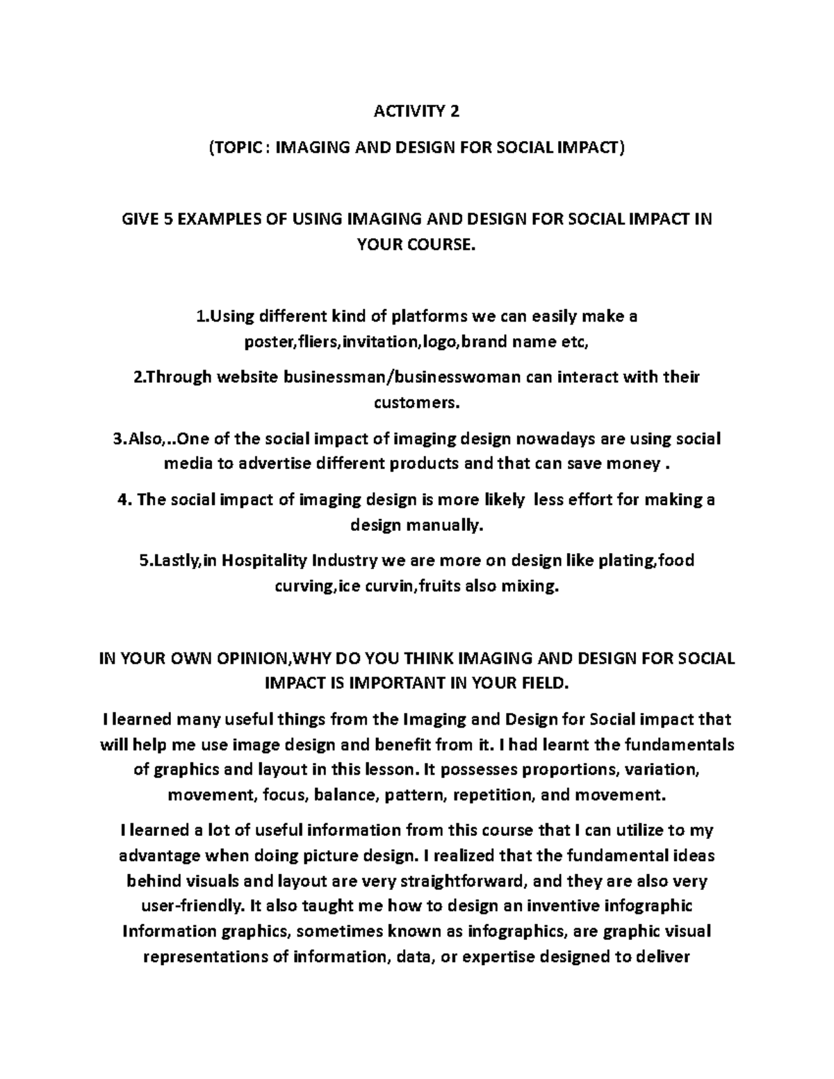 Activity 2 Imaging AND Design FOR Social Impact - ACTIVITY 2 (TOPIC ...