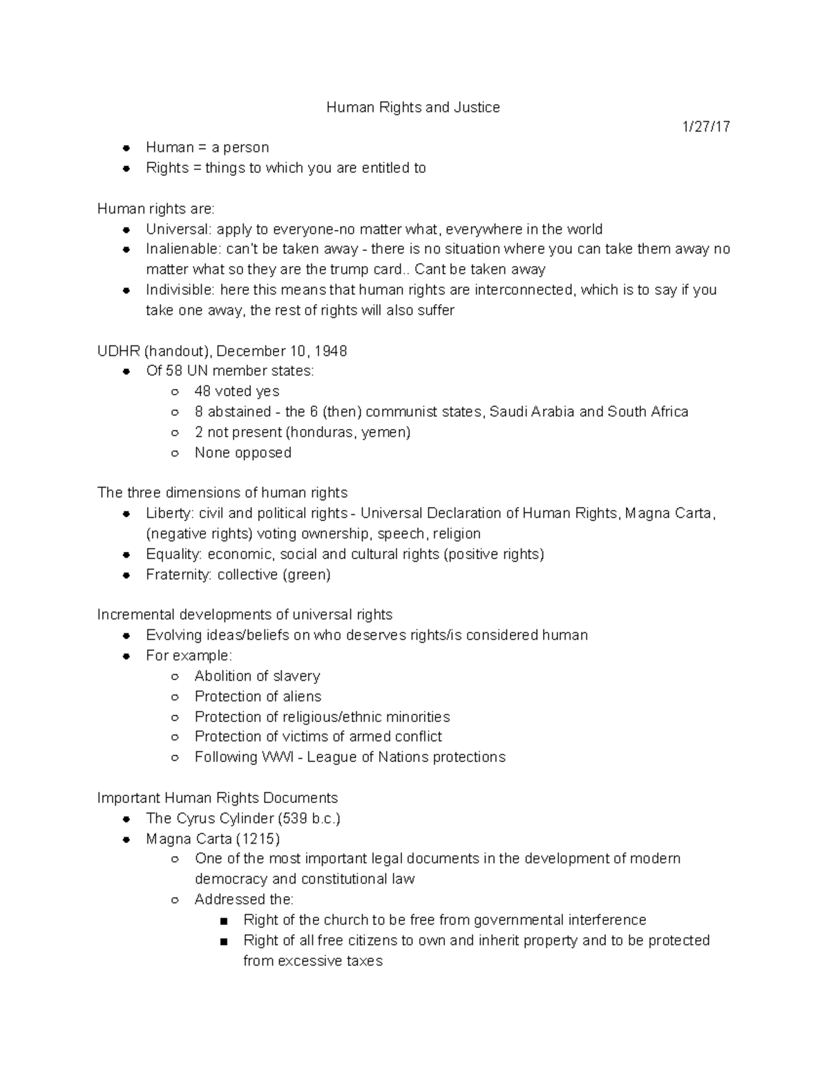 Js171 - N/A - Human Rights and Justice 1/27/17 Human = a person Rights ...
