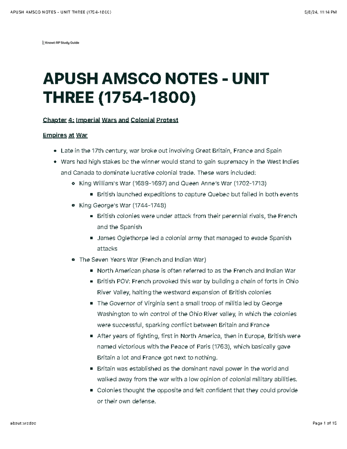 Apush Amsco Notes - UNIT Three (1754-1800) - APUSH AMSCO NOTES - UNIT ...