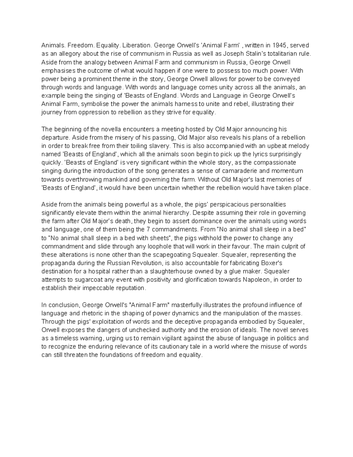 Animal Farm 1 - Good - Animals. Freedom. Equality. Liberation. George ...