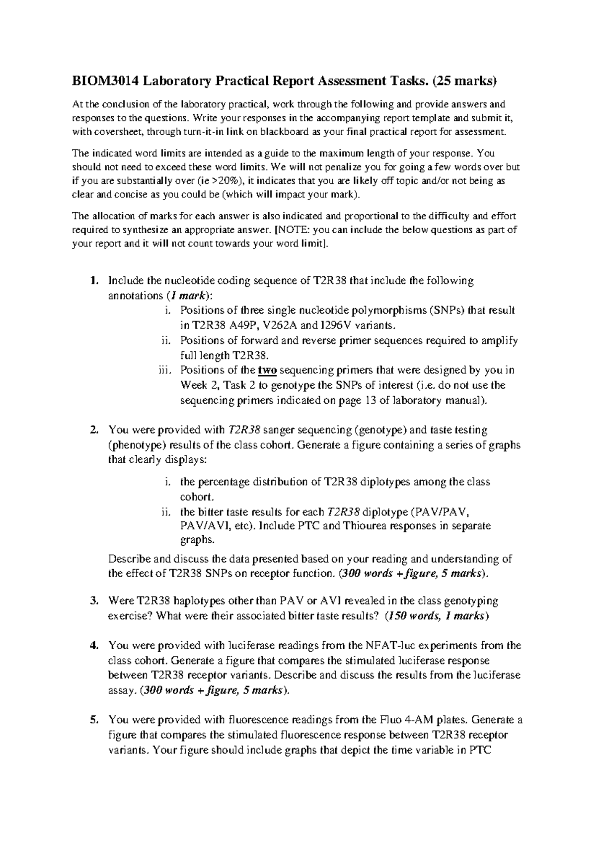 BIOM3014 Laboratory Practical Report Assessment Task - (25 marks) At ...