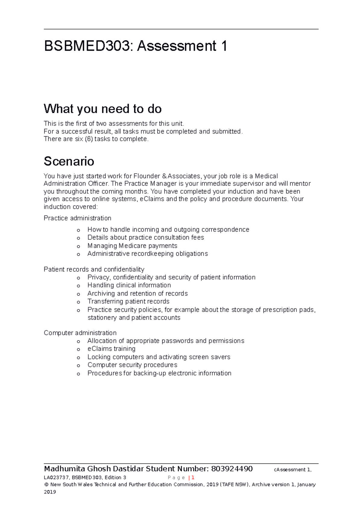 LA023737 Assmnt 1 Bsbmed 303 Ed3 - BSBMED303: Assessment 1 What you ...