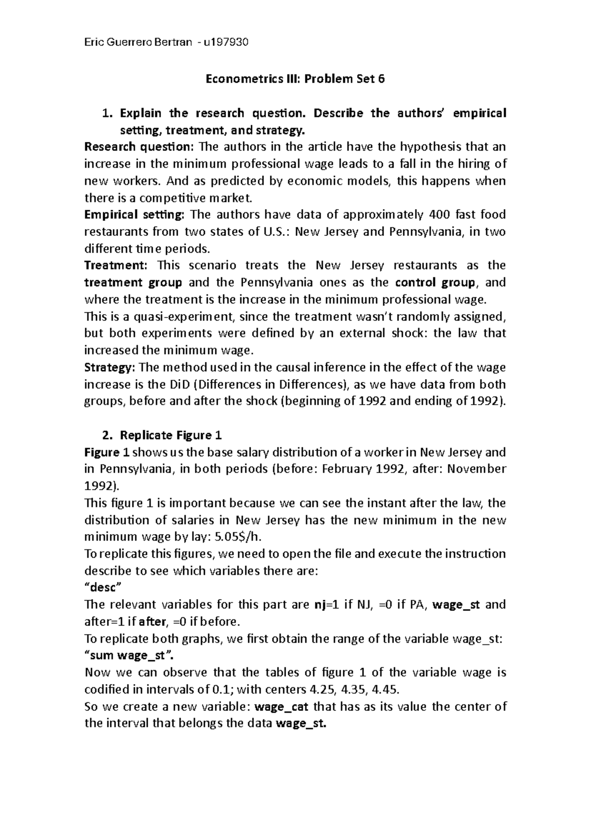 Econometrics III - PS6 - Problem Set 6 de l'assignatura d'Econometria III - Econometrics III ...