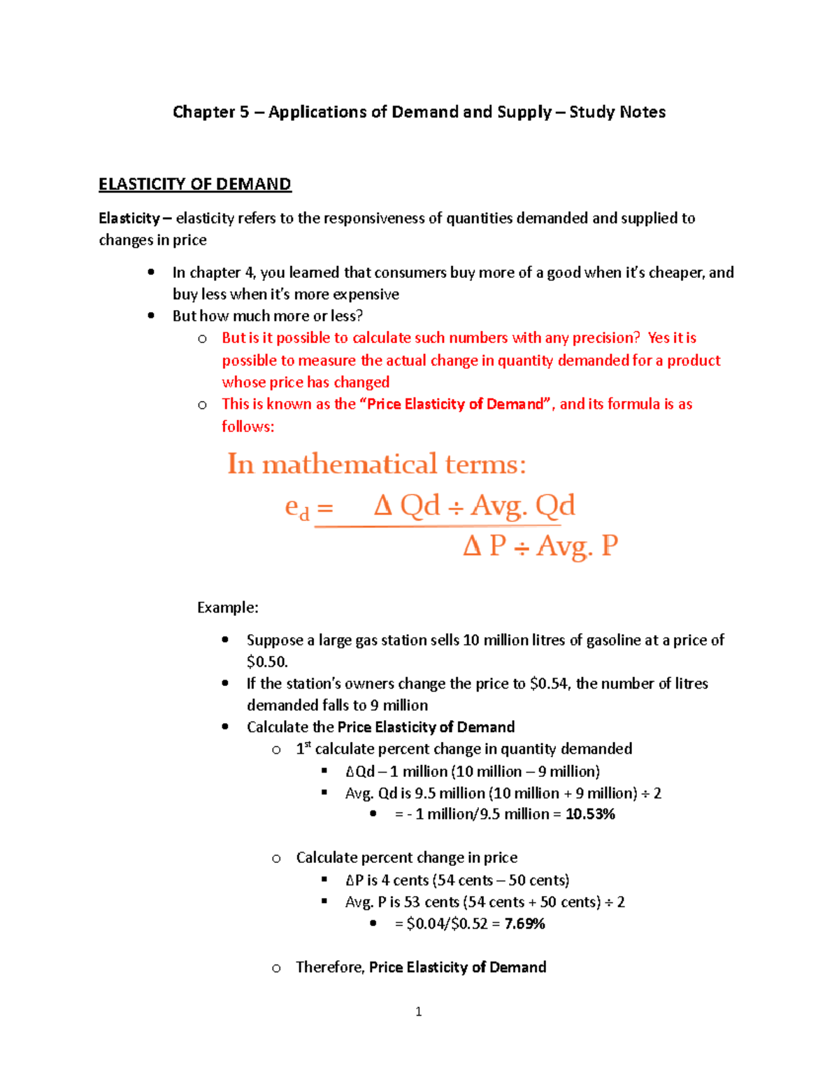Chapter 4 5 7 8 Study Notes - Chapter 5 – Applications of Demand and ...
