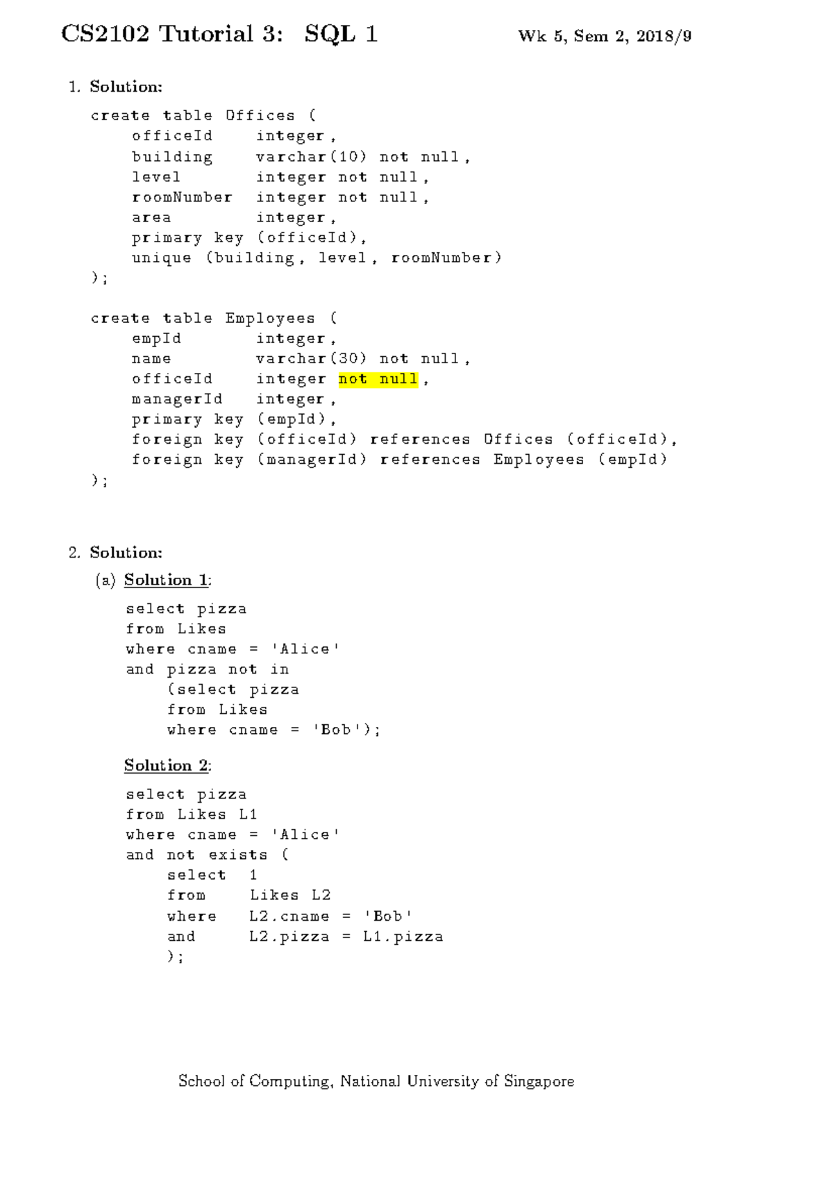 03 tut sql 1 soln - Sample practice questions for easy SQL queries - Warning: Popup annotation ...