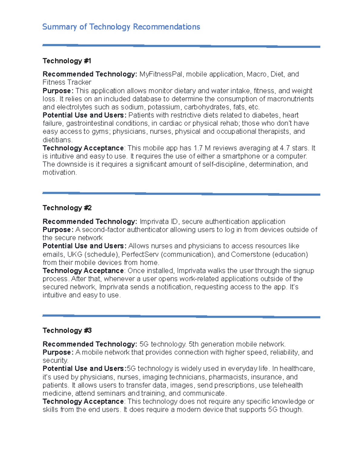 Technology Summary - passed on 1st attempt - Summary of Technology ...