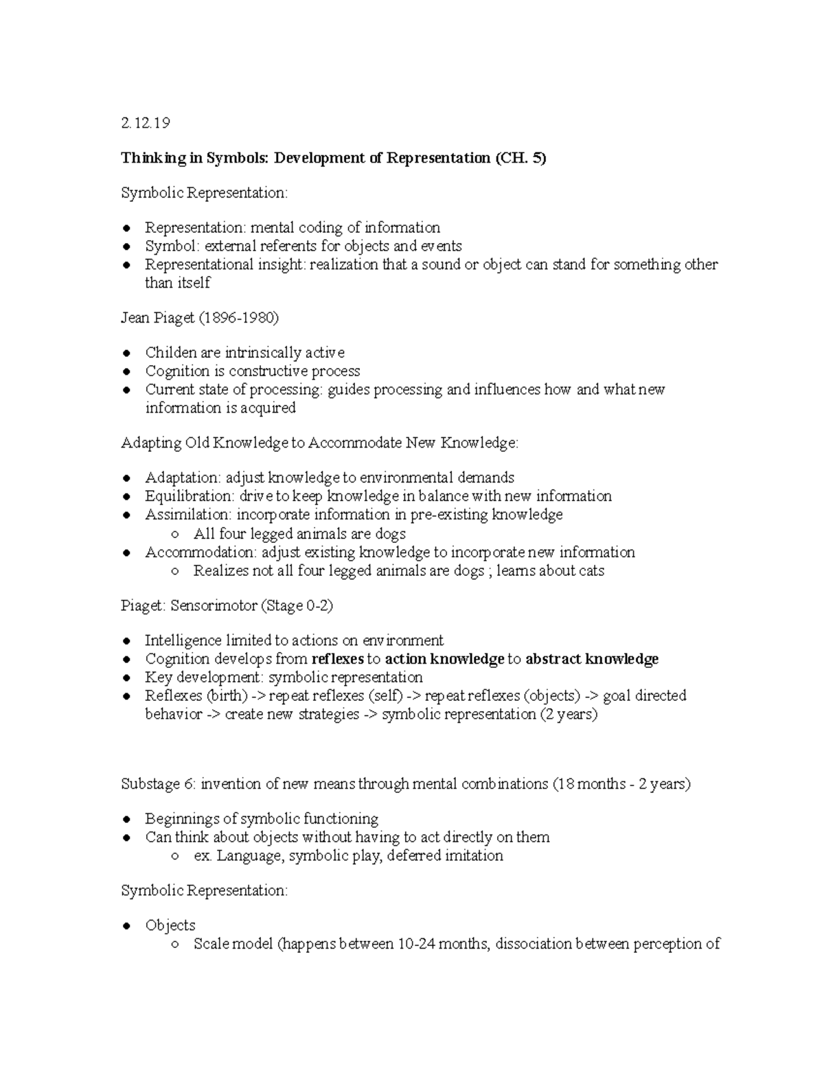 PSYC163 Lecture 7-8 - 2. Thinking in Symbols: Development of ...