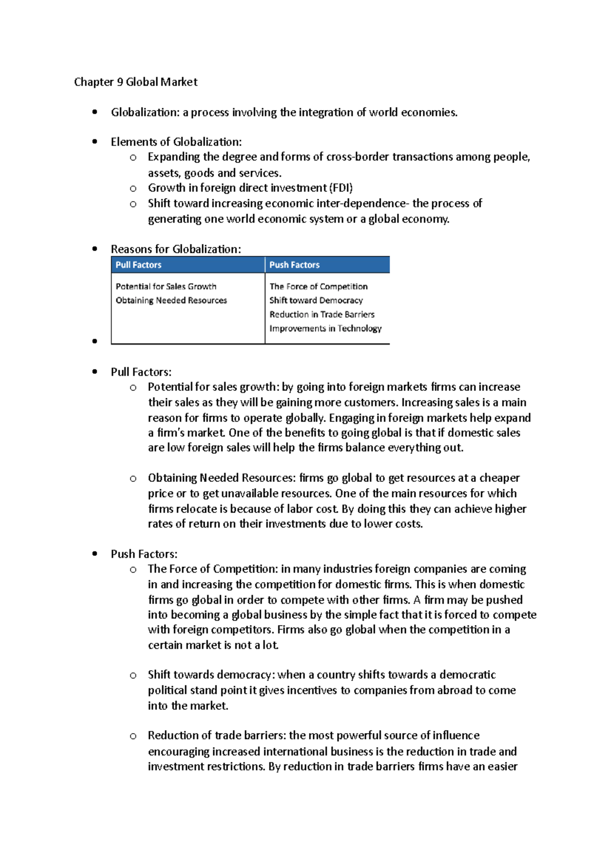 Chapter 9- Global Market - Elements of Globalization: o Expanding the degree and forms of - Studocu