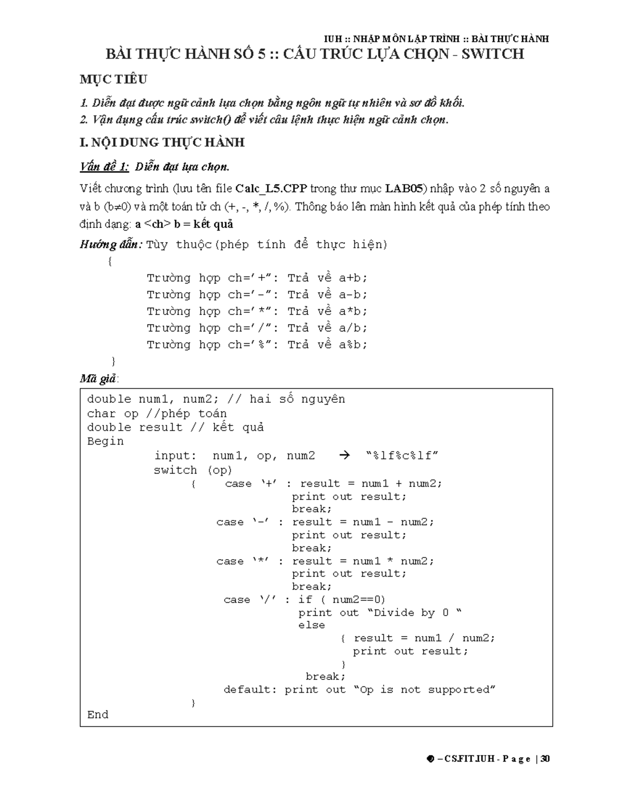 [nmlt][lab] [n05] switch statement - BÀI THỰC HÀNH SỐ 5 :: CẤU TRÚC LỰA ...
