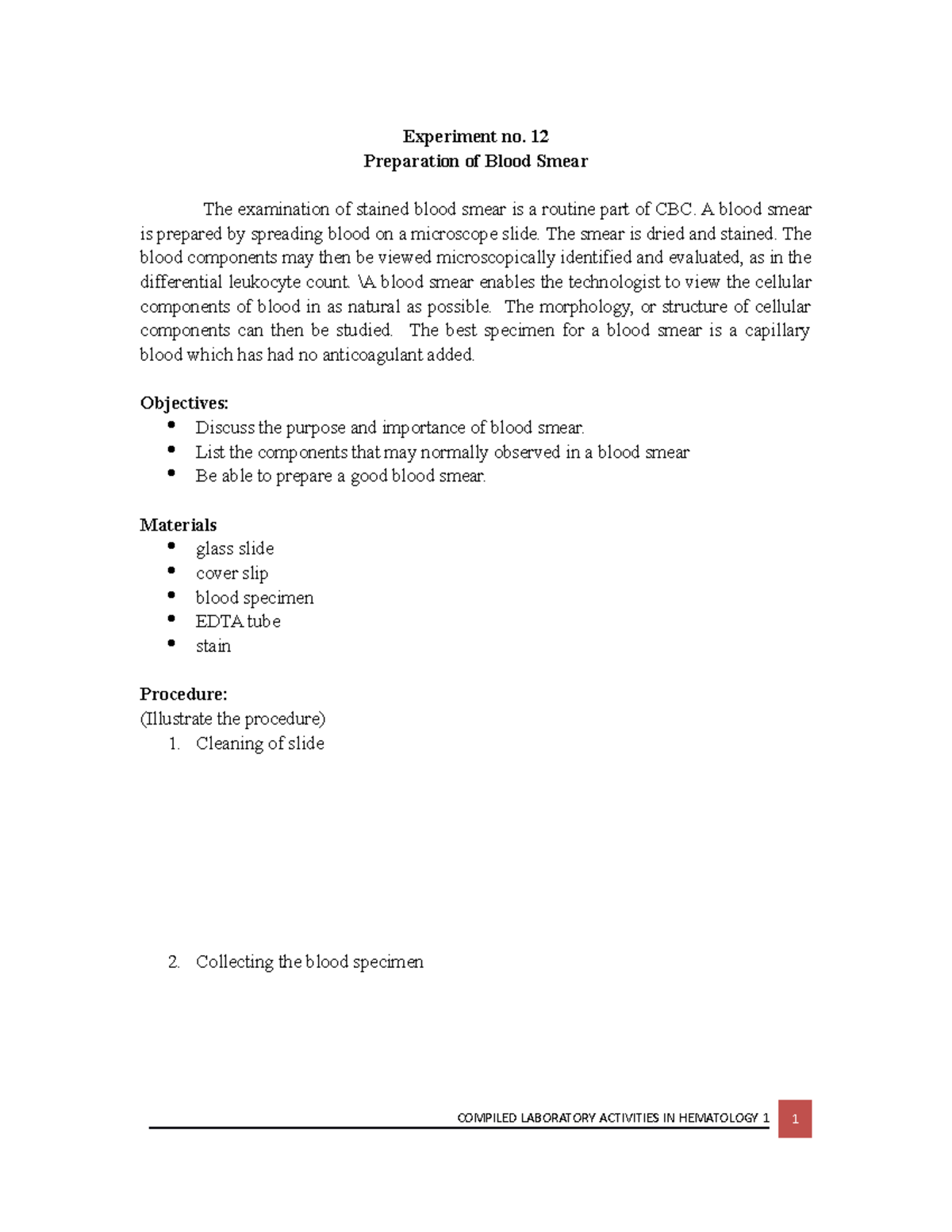 activity for science - Experiment no. 12 Preparation of Blood Smear The ...