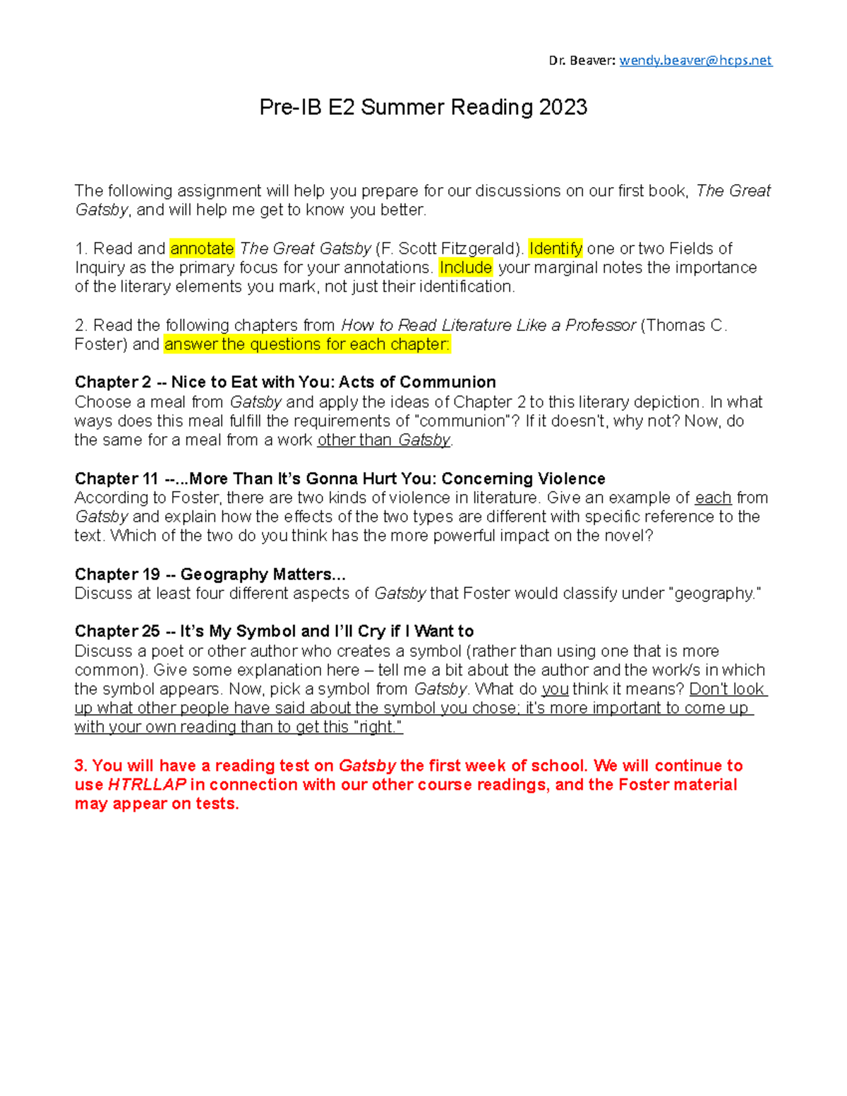 E2 2023 Summer Reading - lol - Dr. Beaver: wendy@hcps Pre-IB E2 Summer ...