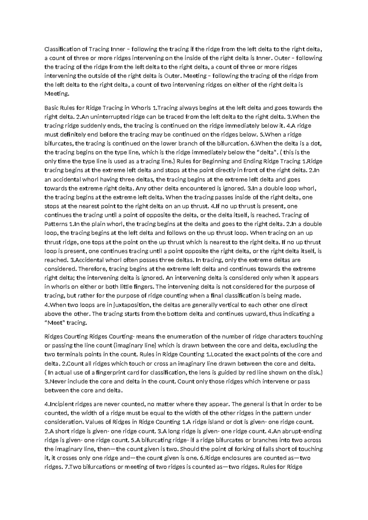 Ridge tracing and ridge counting - Classification of Tracing Inner ...